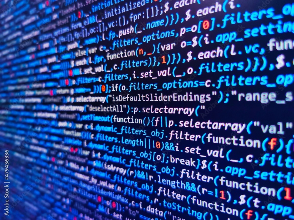 Programmer Working On Computer Screen Web Developer Html Code With Css On Screen Data Bits
