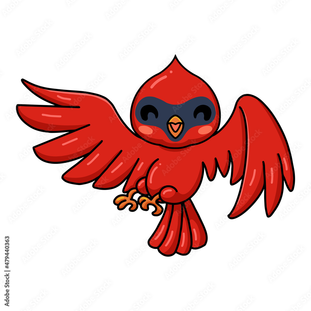 Cute baby cardinal bird cartoon flying Stock Vector | Adobe Stock