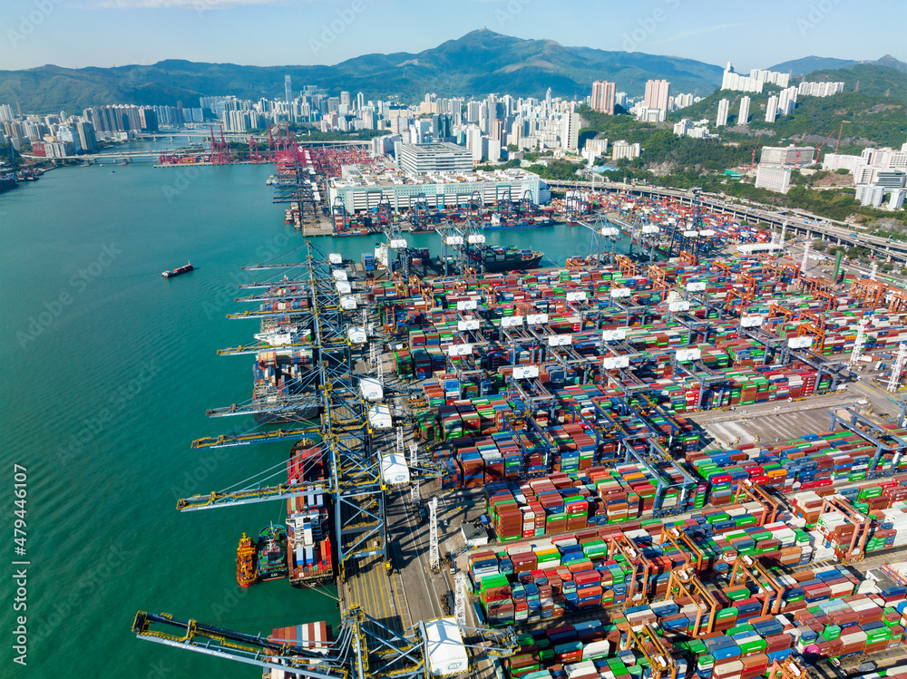 Top down view of Hong Kong cargo terminal port Stock Photo | Adobe Stock