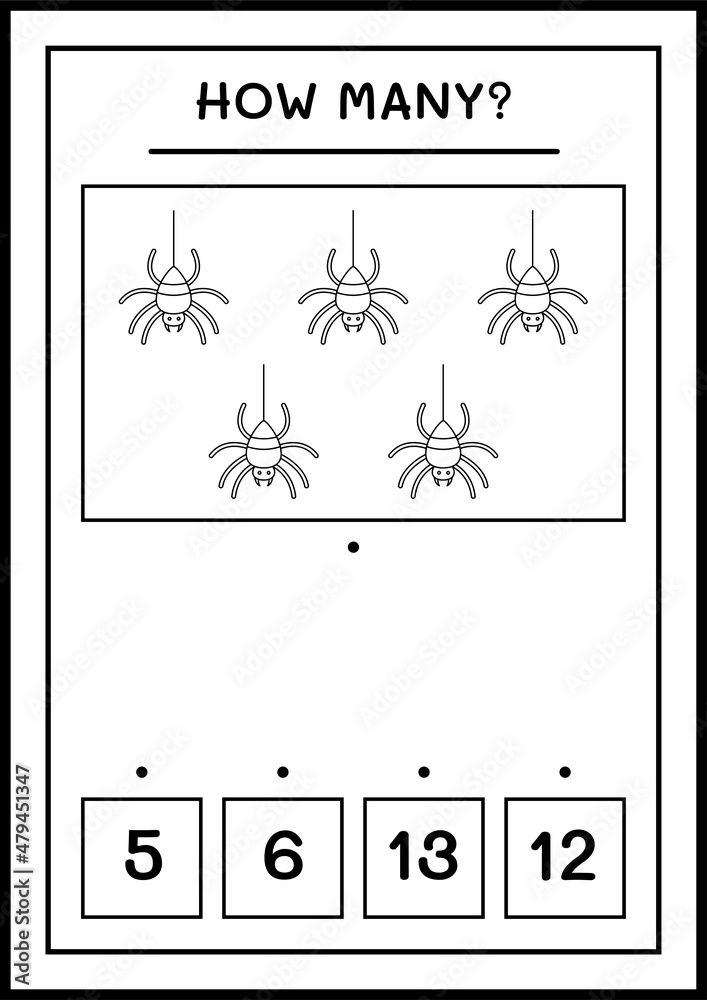 How many Spider, game for children. Vector illustration, printable ...