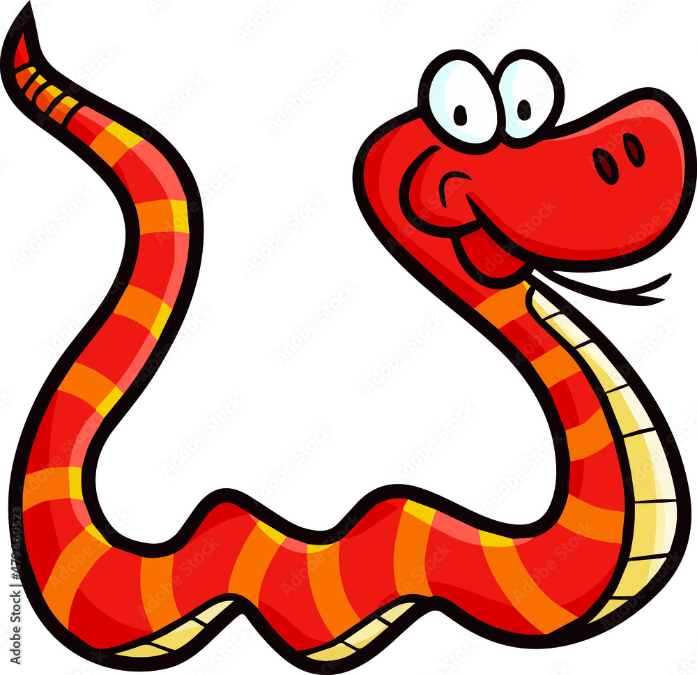 Funny red orange striped snake cartoon character Stock Vector | Adobe Stock