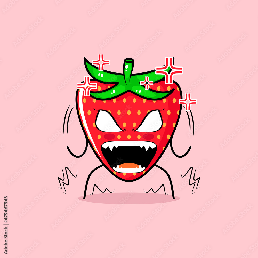 cute strawberry character with angry expression. eyes bulging and mouth ...