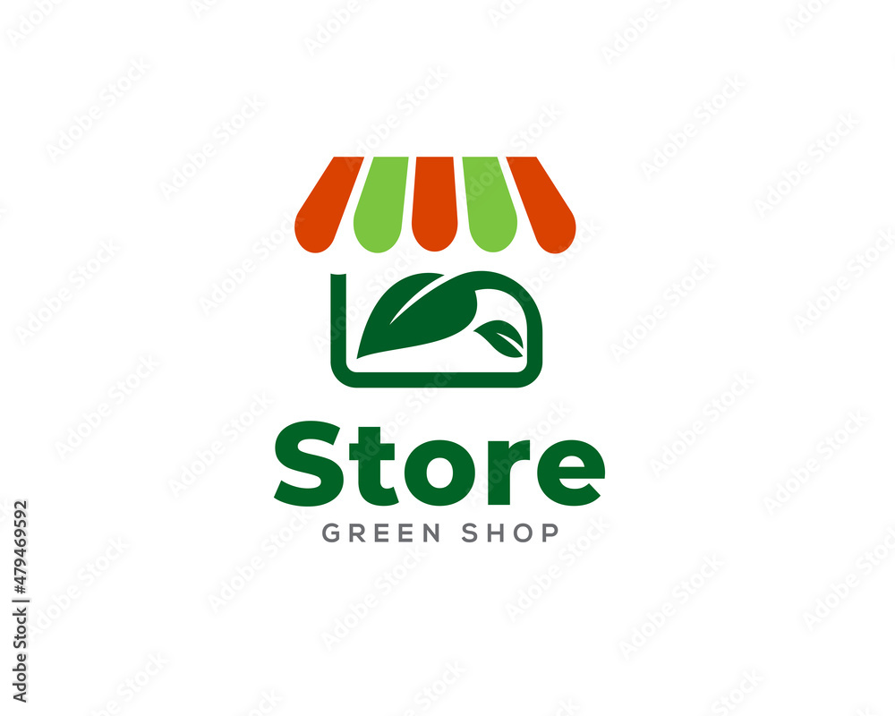 green leaf organic eco shop store logo template illustration Stock ...