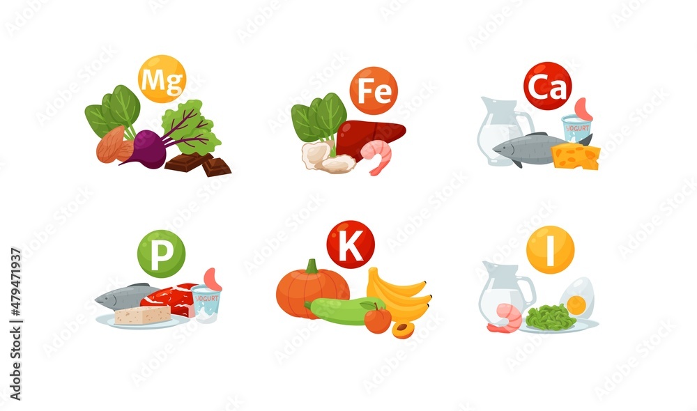 Vitamin and mineral infographic for healthy food nutrition. Food ...