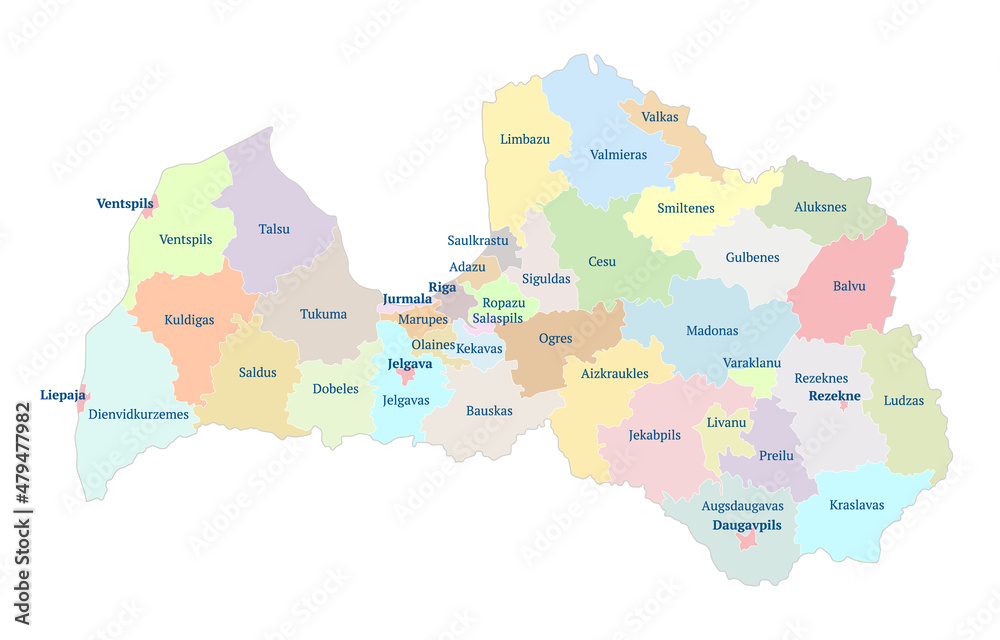 Latvia vector map. Administrative divisions and municipalities force on ...