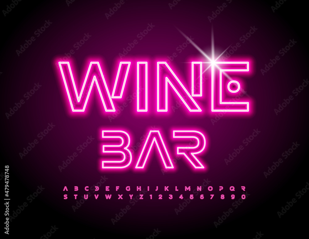Vector Glowing Poster Wine Bar. Neon Pink Font. Artistic Alphabet ...