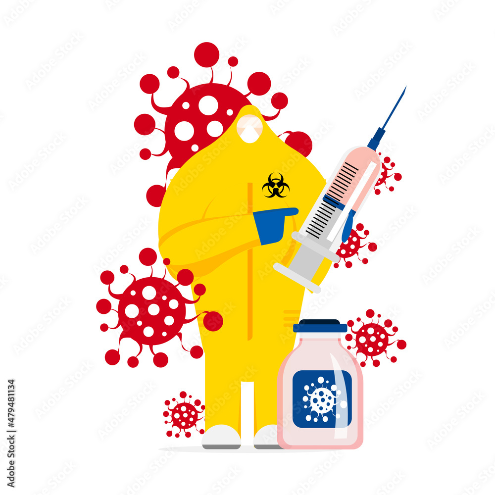 he cartoon character, a healthcare is holding a rapid antigen test. The ...