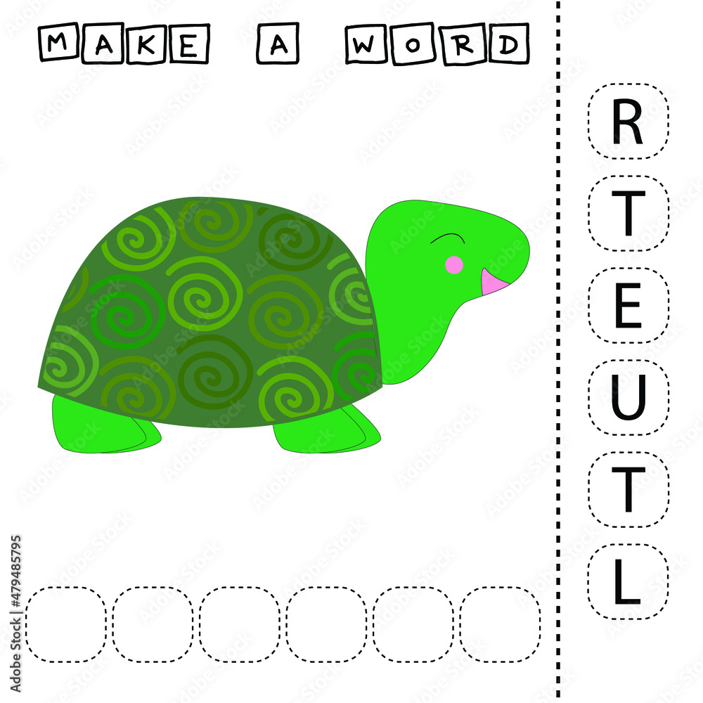 Make the word TURTLE from the scattered letters, cut and connect ...