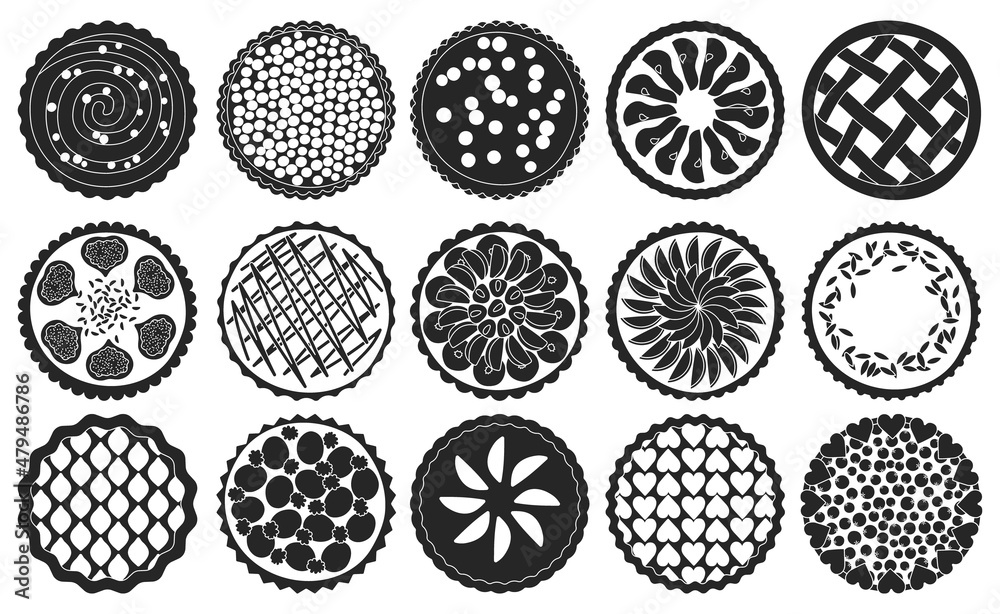 Cake top view vector illustration on white background. Vector black set ...