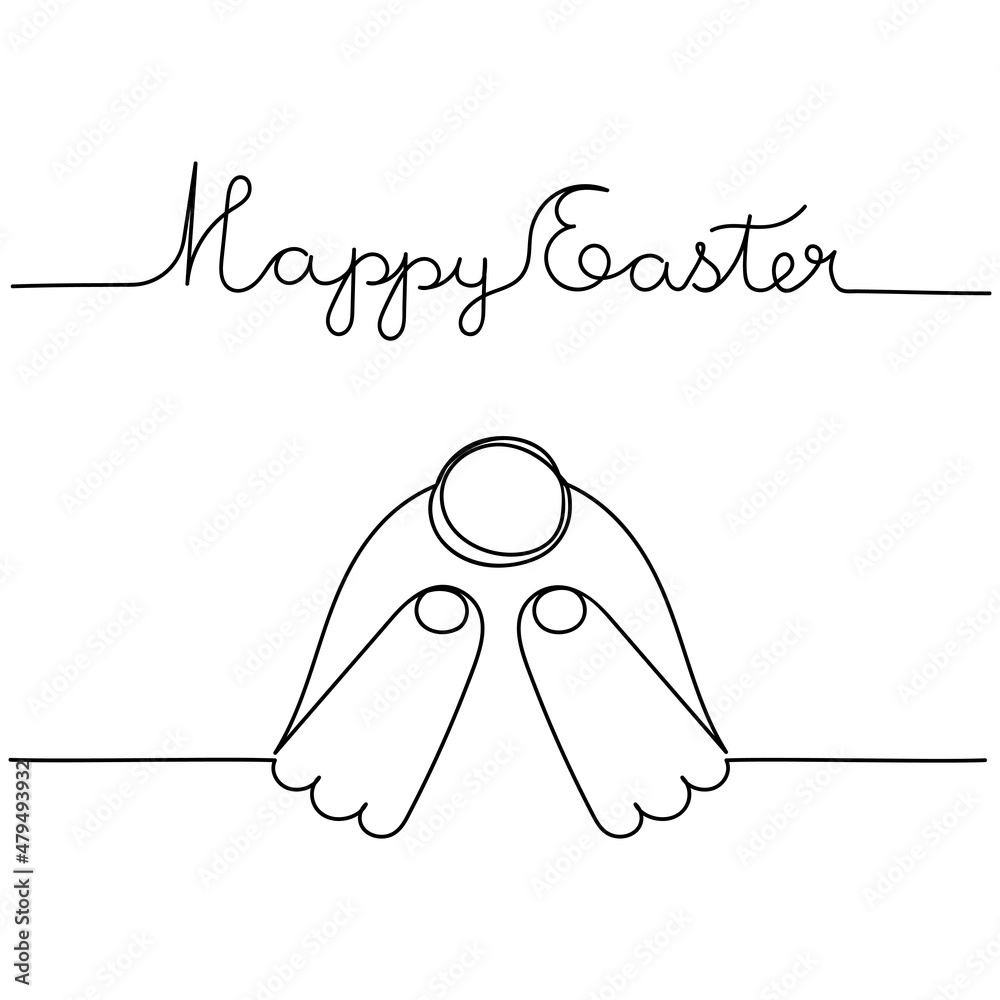 Continuous line drawing. Easter rabbit and text . Hand drawn vector ...