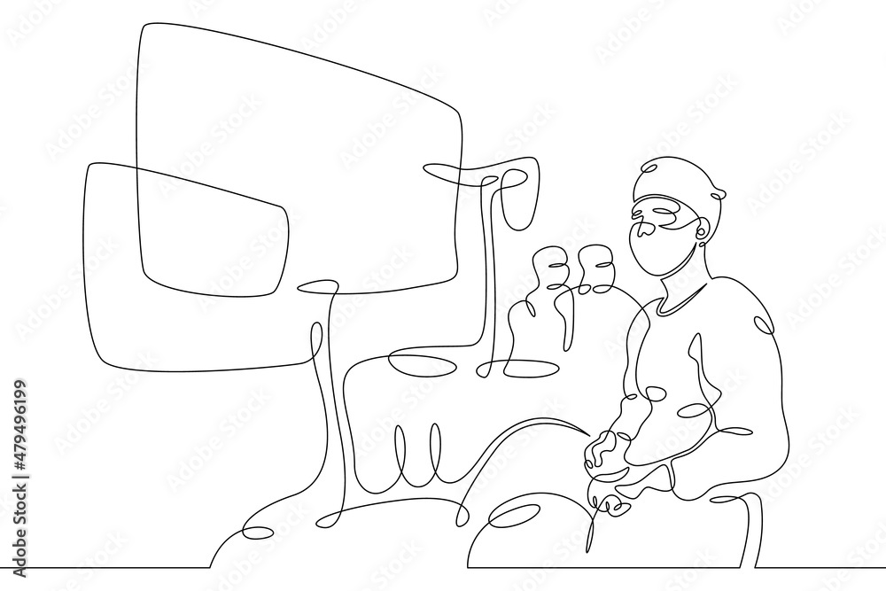 One continuous line.Doctor surgeon performs an operation using a ...