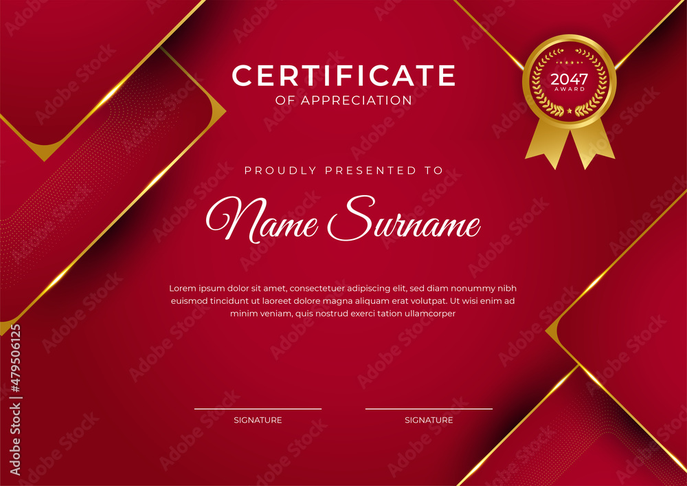 Luxury shine golden red certificate design template Stock Vector | Adobe Stock
