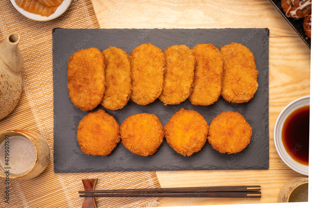 Japanese food croquettes or Korokke, Crispy deep fried breaded with ...
