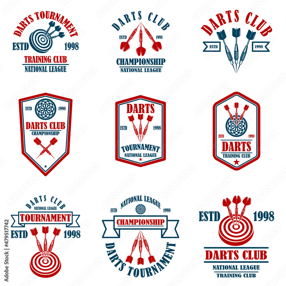 Set of emblems with darts. Design element for logo, label, sign, emblem ...