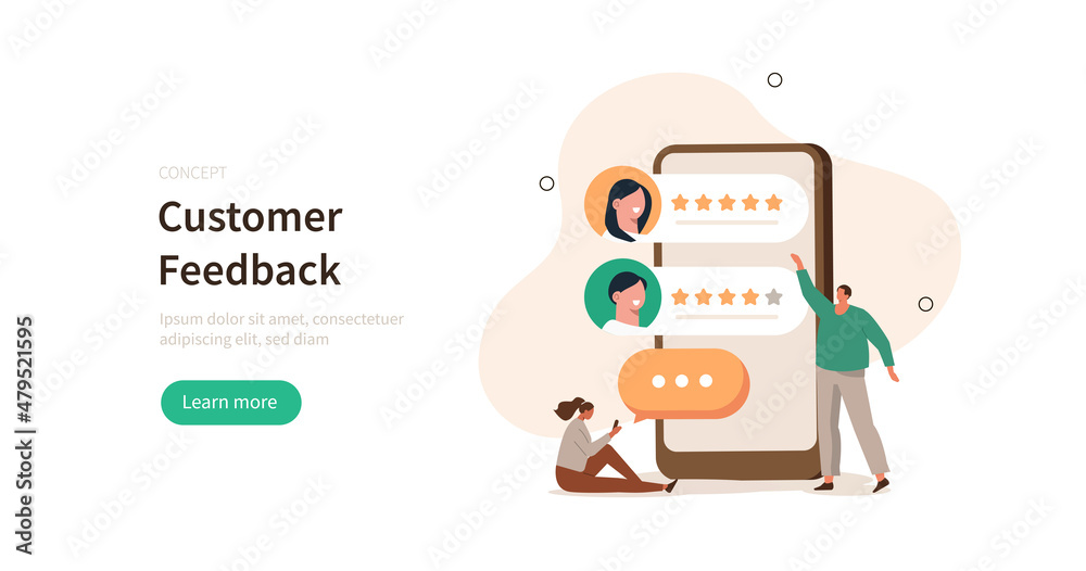 Customer feedback scene. Characters giving review to customer service ...