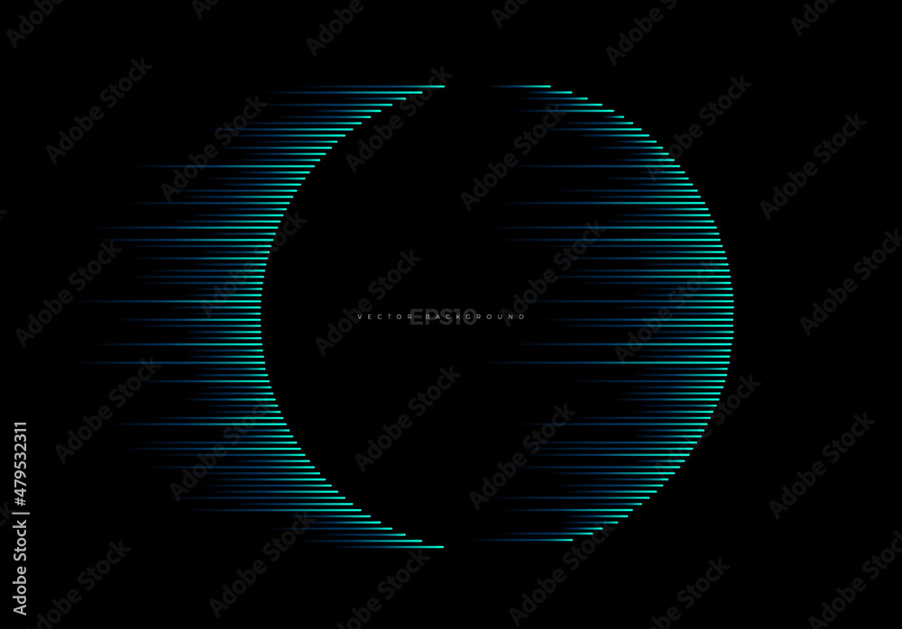 Abstract green color motion lines in circle shape isolated on black ...