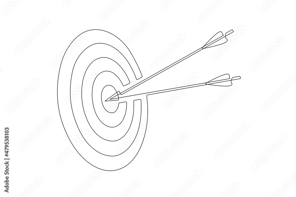 Continuous one line drawing of Target with two arrows hit to center of ...