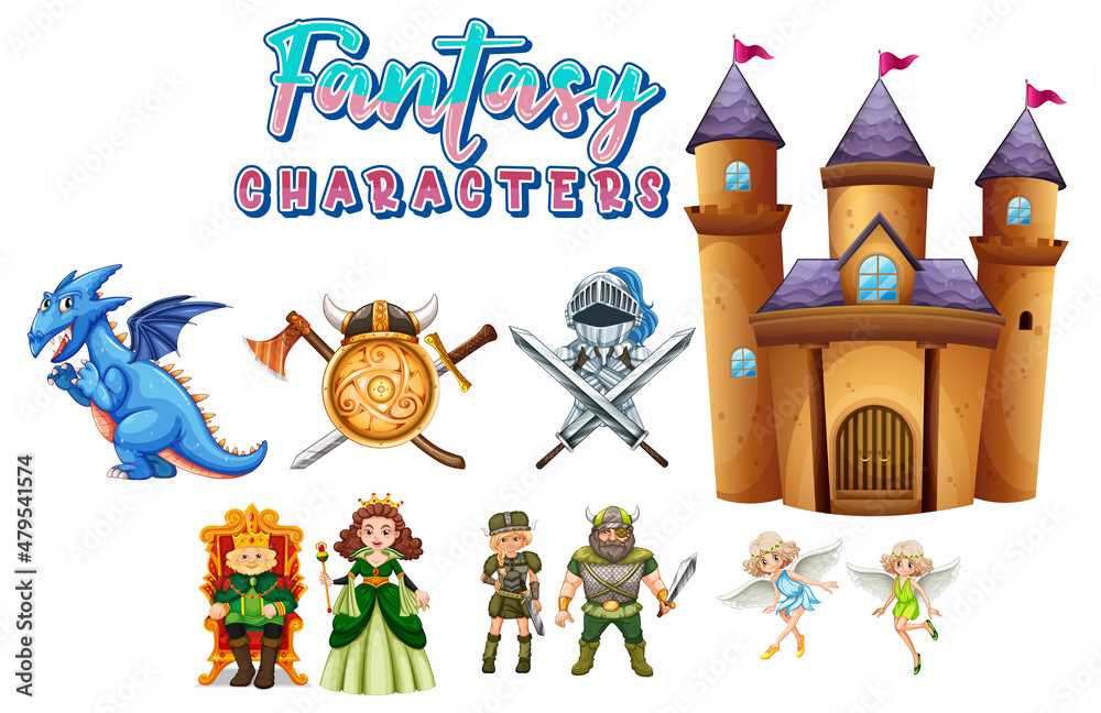 Fantasy cartoon characters set Stock Vector | Adobe Stock