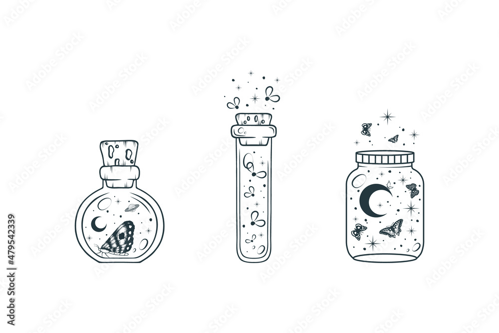 Moon, stars, planets, butterflies and moths in celestial magic jars ...