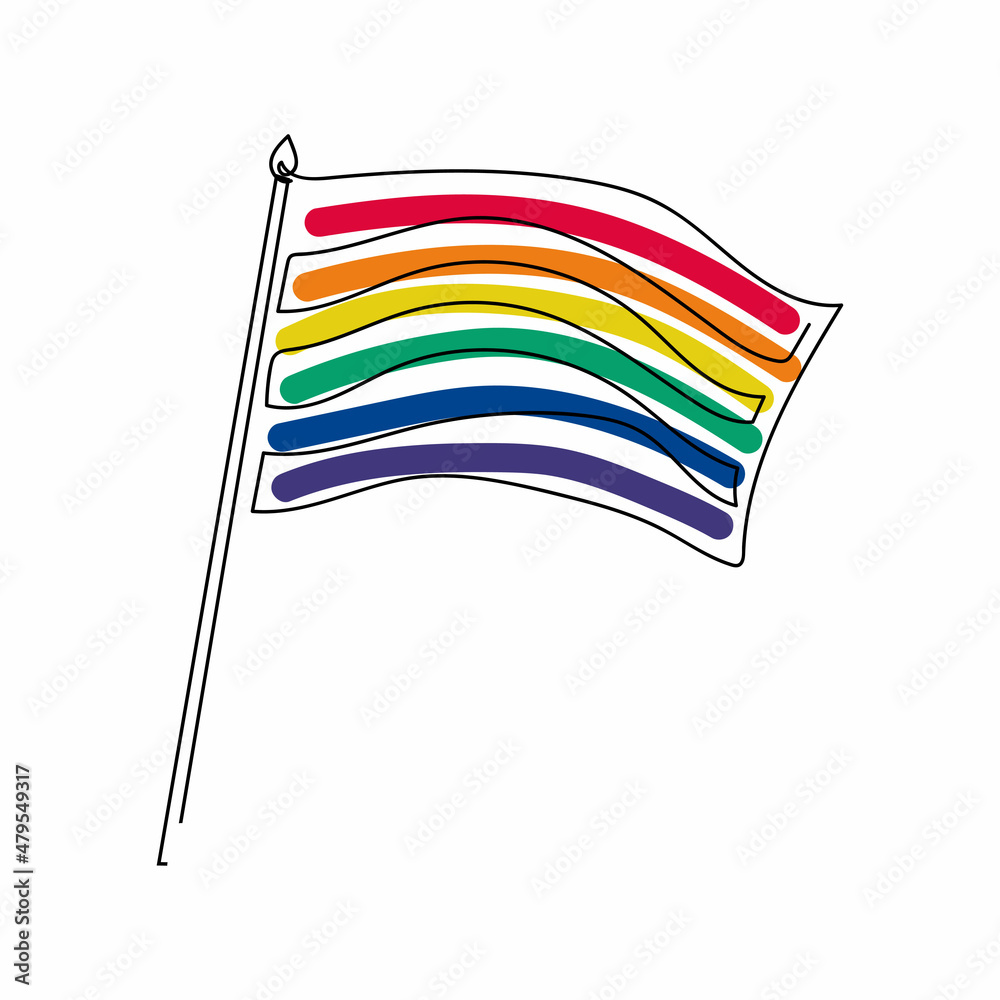 Continuous one simple single abstract line drawing of bright lgbtq flag ...