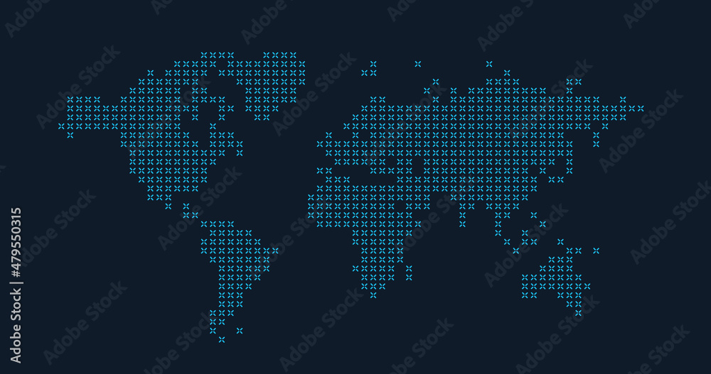Vector world map template with crosses. Graphic design abstract art for business and travel ...