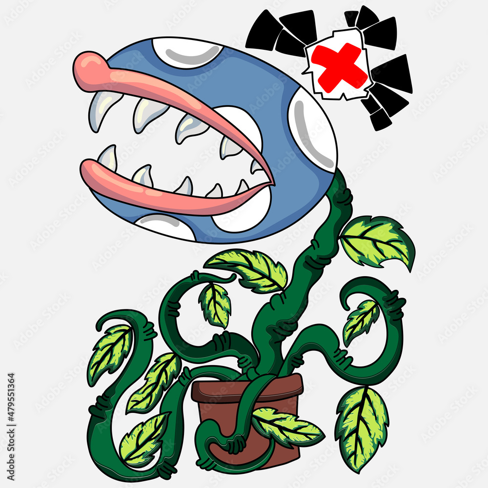 cartoon insectivorous plant with sharp teeth and creeping roots Stock ...