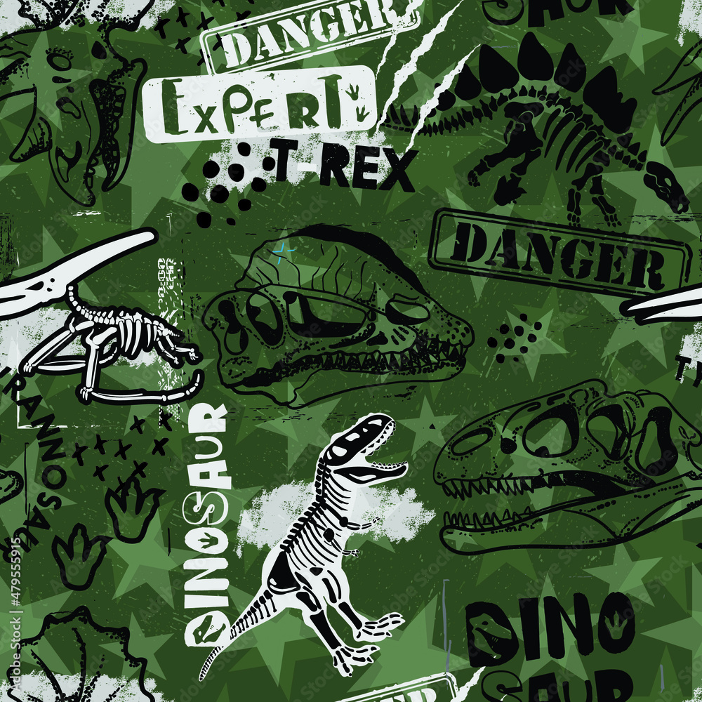 Seamless Dino pattern, print for T-shirts, textiles, wrapping paper ...