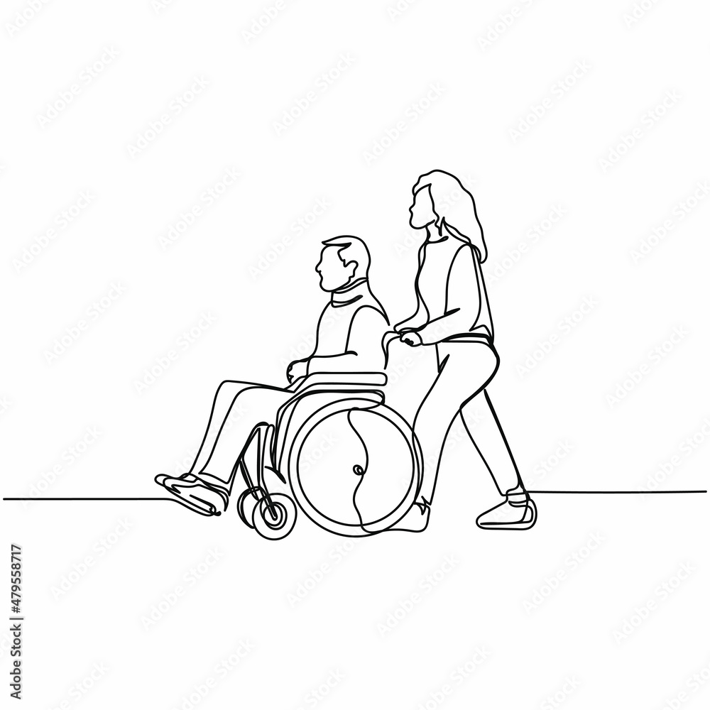 Continuous one simple single abstract line drawing of woman with man in ...