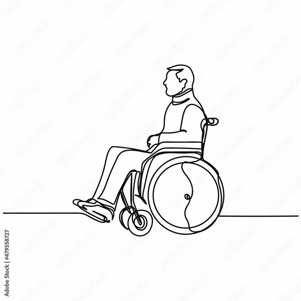 Continuous one simple single abstract line drawing of man in wheelchair ...