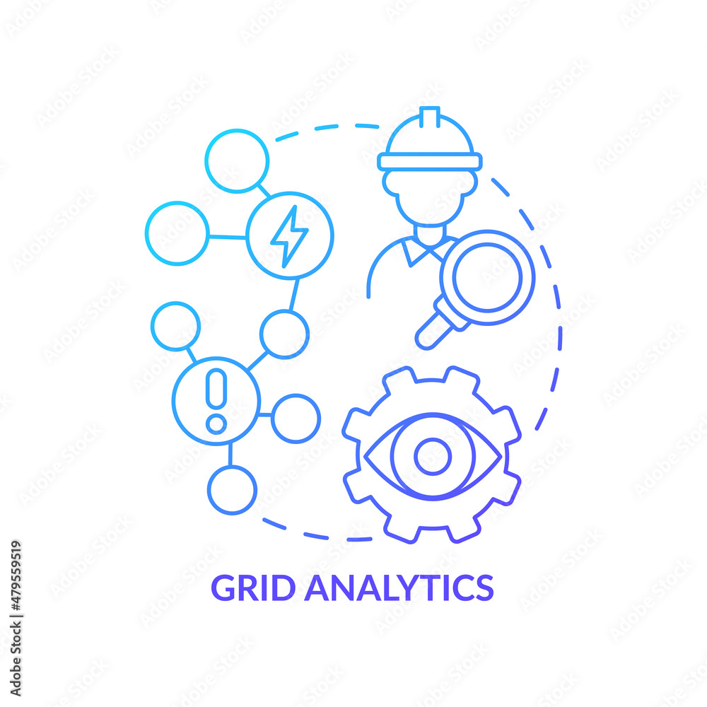 Grid analytics blue gradient concept icon. Energy system safety control ...