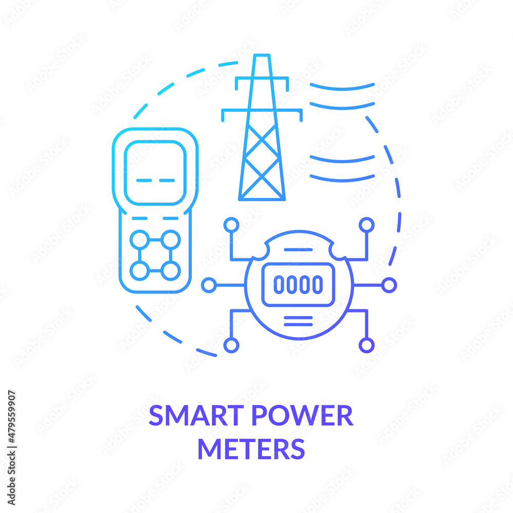 Smart power meters blue gradient concept icon. Intelligent grid system ...