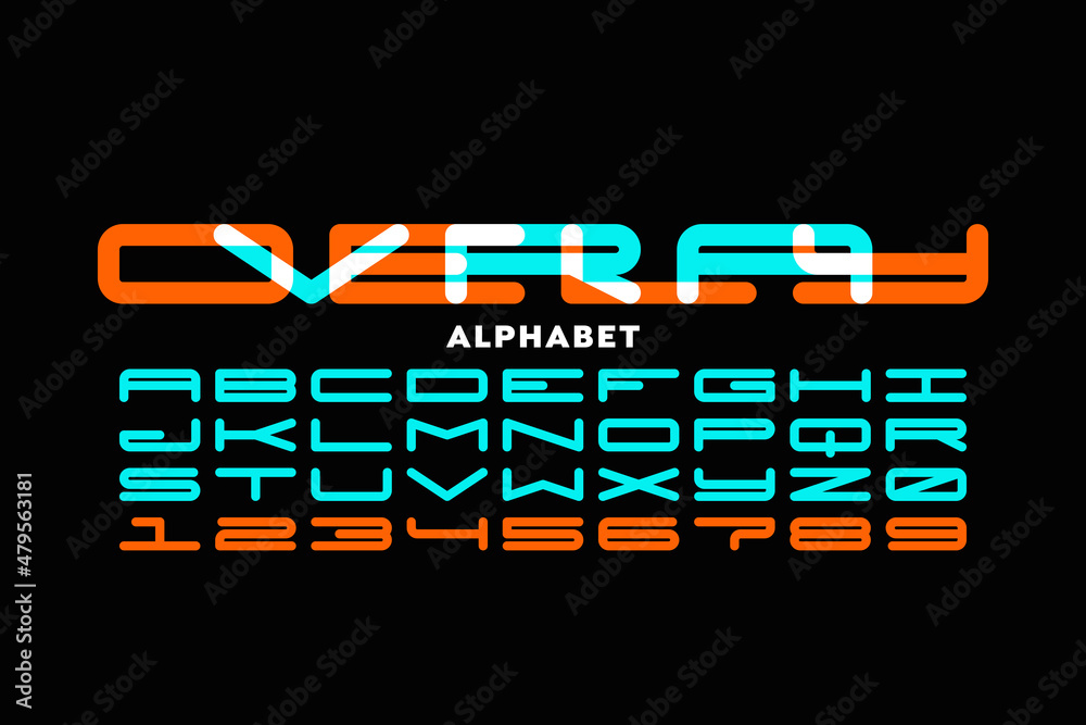 Extra wide style overlay font, alphabet letters and numbers, vector ...