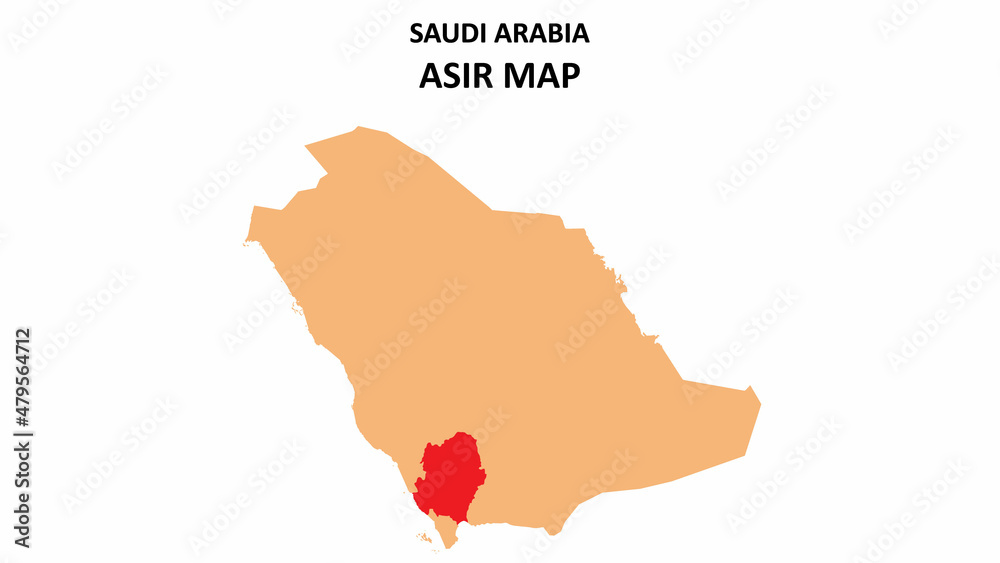 Asir map highlighted on Saudi Arabia map. Asir map on Saudi Arabia ...