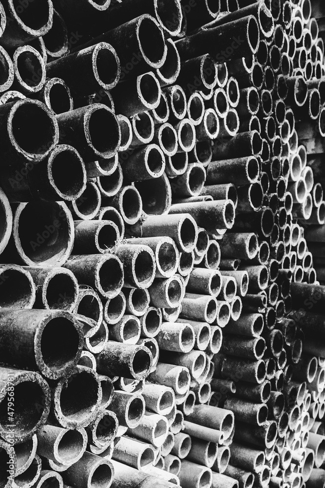 Perspective view of Black and white variety tube arrange as wall ...