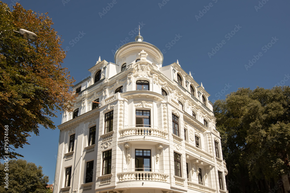 Beautiful restored old building. Old historical architecture in the ...
