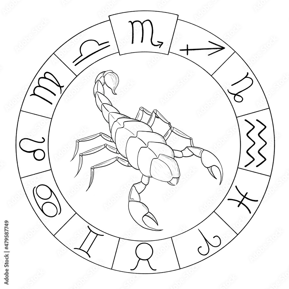 Astrological symbols in the circle. Zodiac sign Scorpion horoscope ...