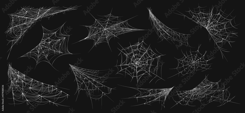 Halloween spider web. Realistic cobweb, scary dark corner isolated net ...