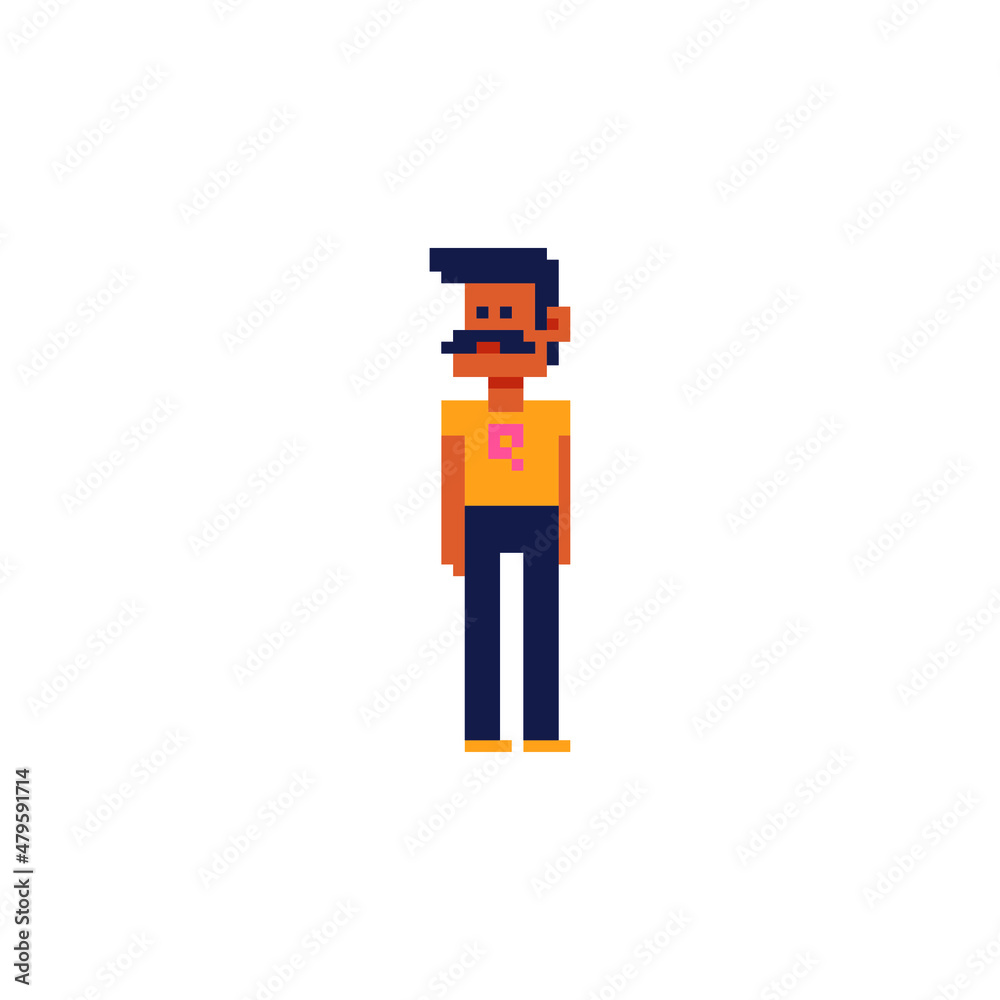 Man with a mustache character. Pixel art style. Avatar, portrait ...