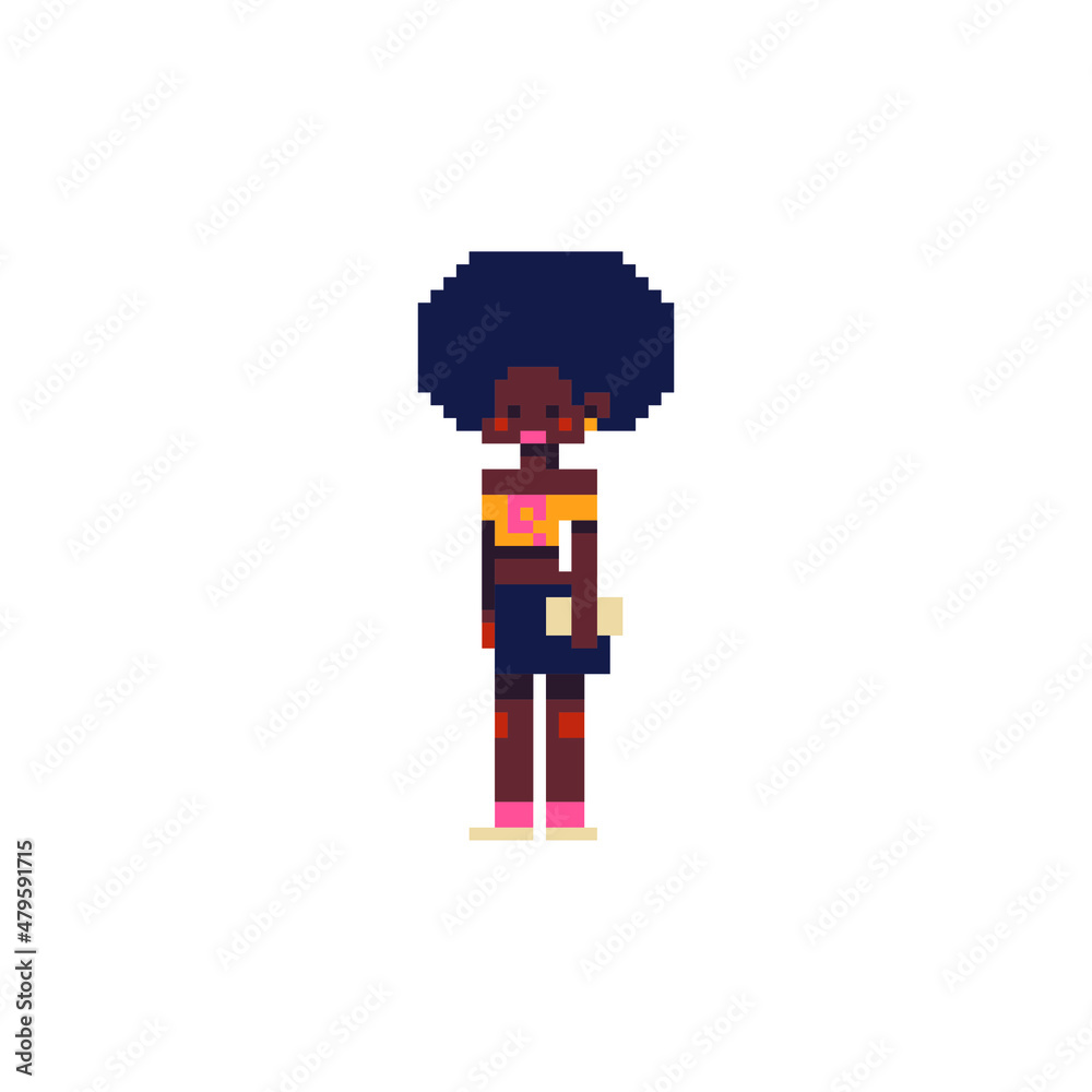 African american girl character. Pixel art flat style. Stylish afro ...