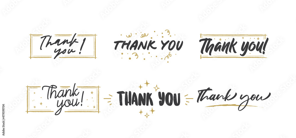 Thank you card. Beautiful greeting card with calligraphy text with gold ...
