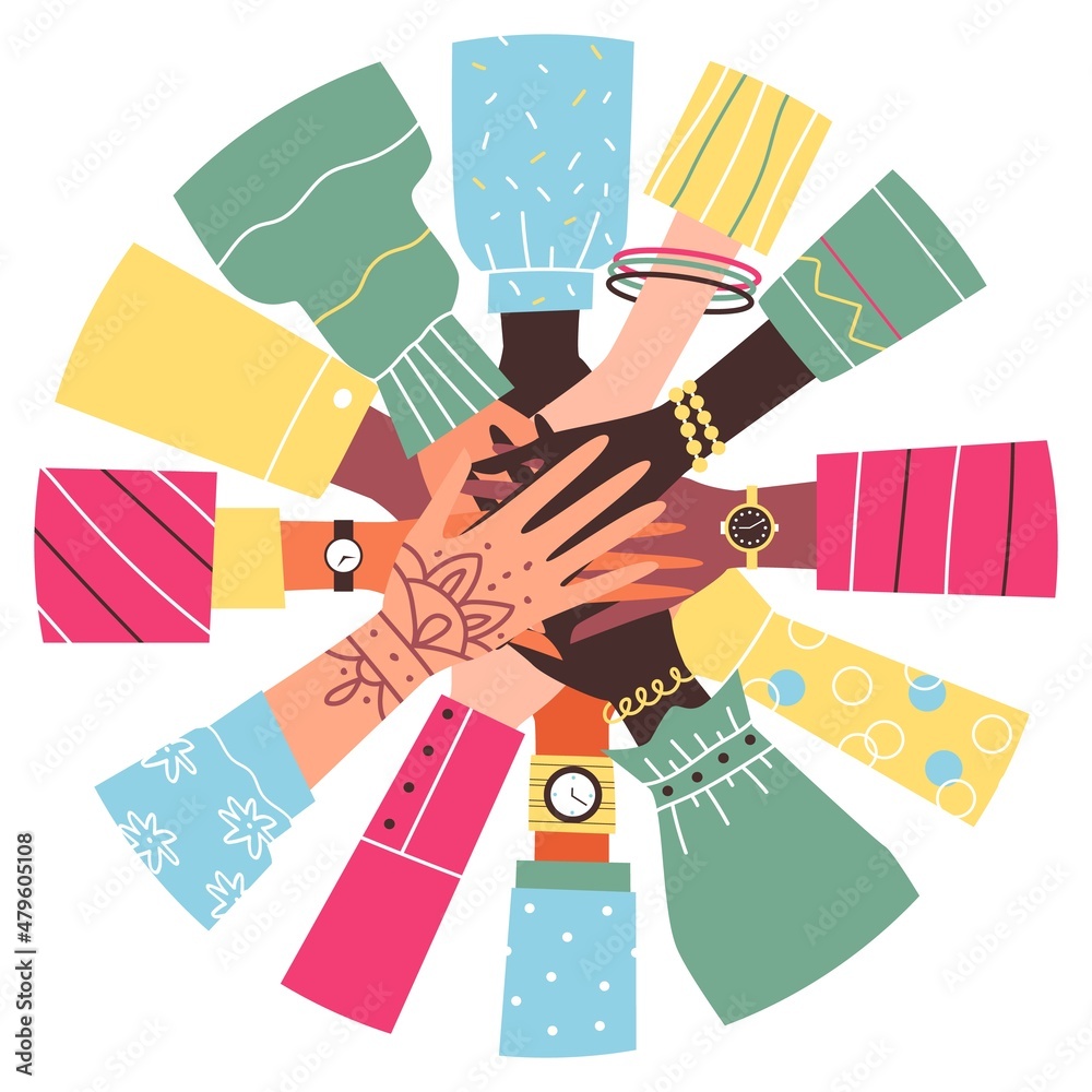 People hold hands in circle, diverse and multicultural arms - cartoon ...