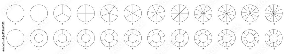 Segment slice sign. Circle section graph line art. Pie chart icon. 2,3 ...