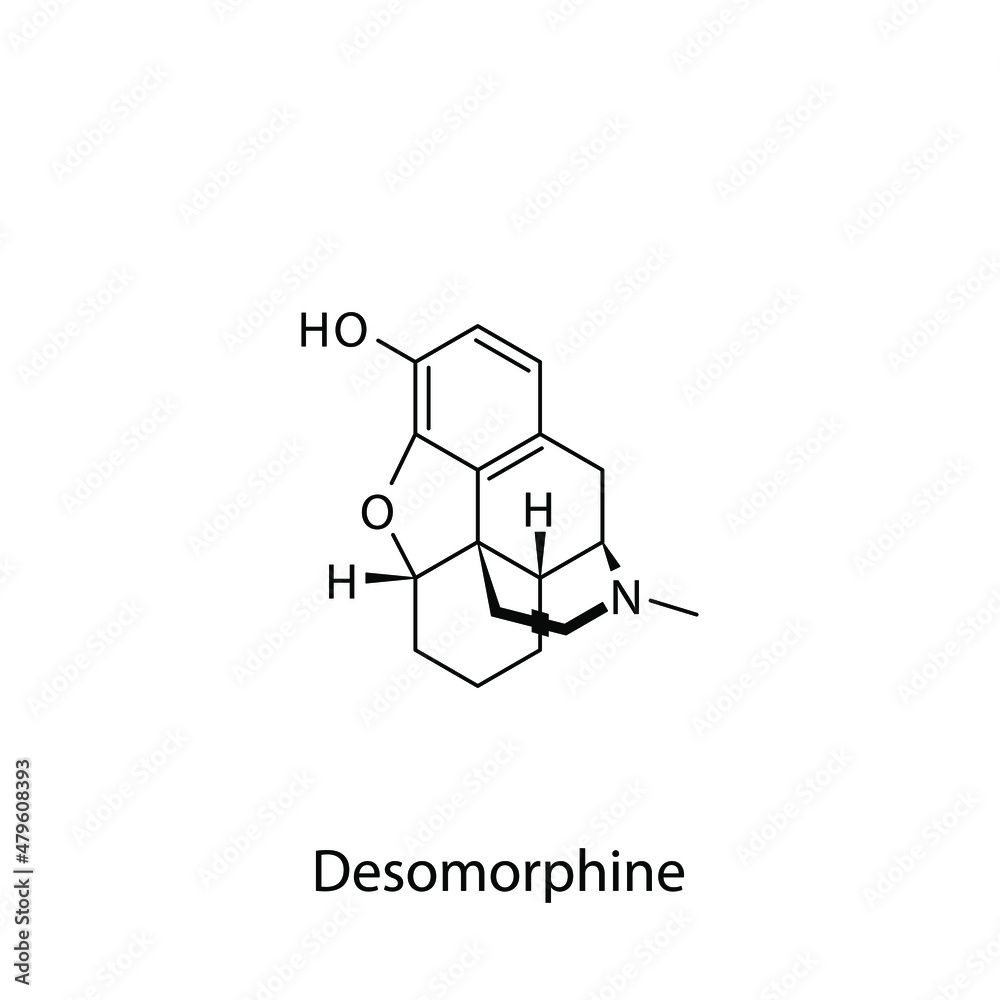 Desomorphine molecular structure, flat skeletal chemical formula ...