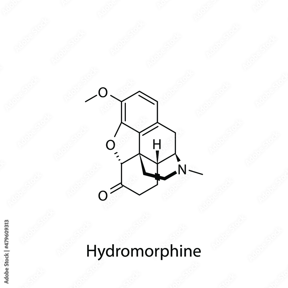 Hydromorphine molecular structure, flat skeletal chemical formula ...