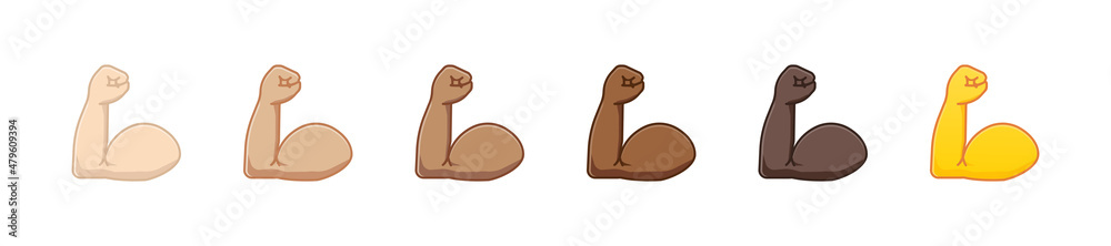 Flexed biceps emoji. Biceps Gesture Icon. Hands of various skin tones ...