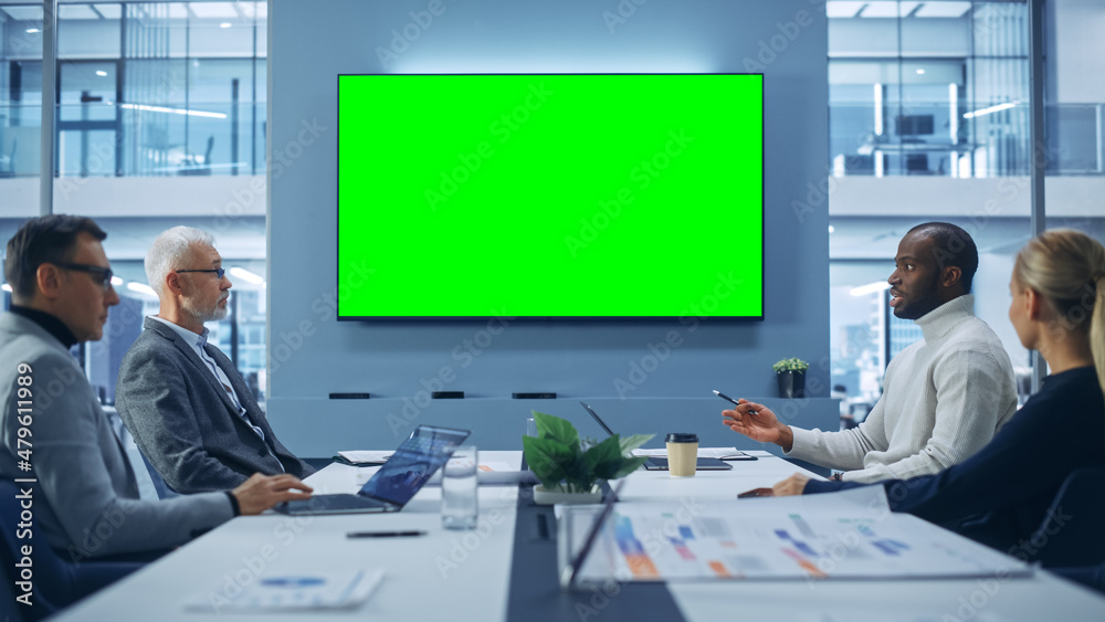 Office Conference Room Meeting using Green Screen Chroma Key TV: Multi ...