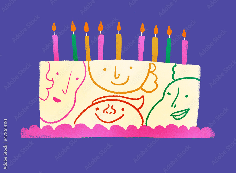 Face patterned birthday cake ilustração do Stock | Adobe Stock