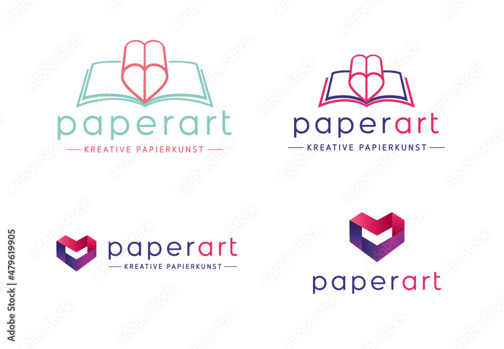 Logo paper art, book, heart Stock Vector | Adobe Stock