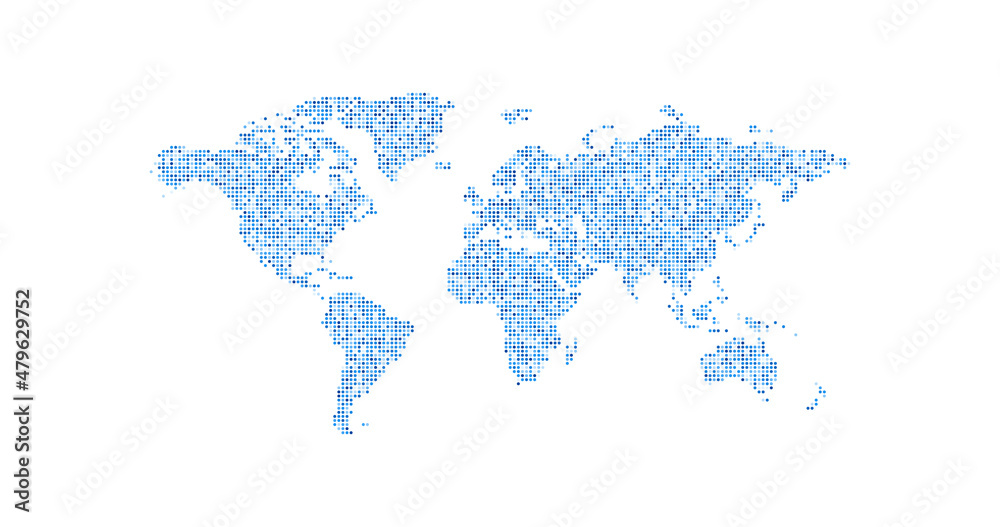 Dotted blue colored world map. Stock vector illustration isolated on ...