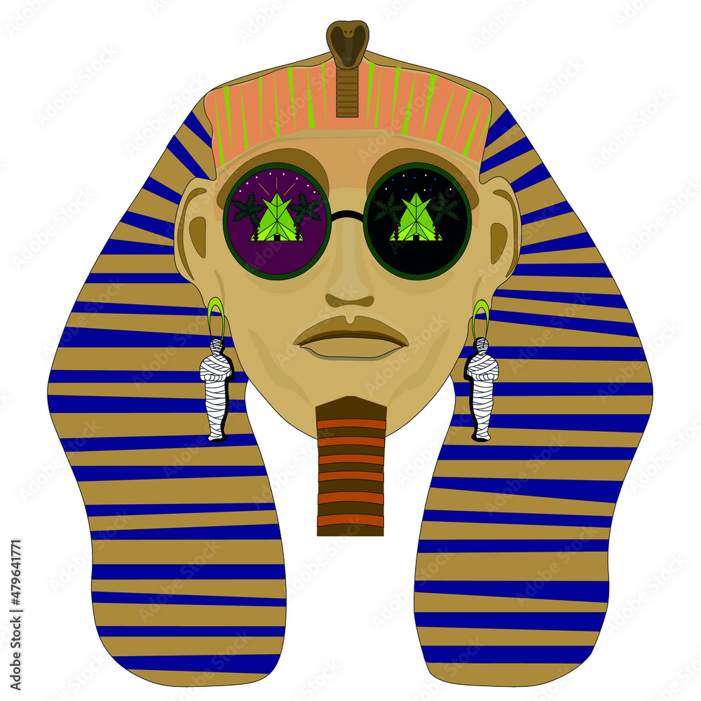 Vector illustration. Egypt tourism promotion icon. Pharaoh Tutankhamun ...